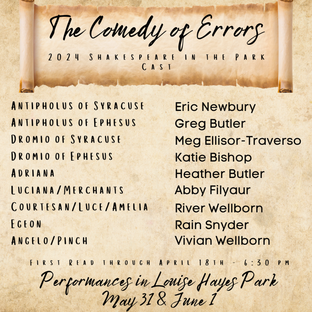 Cast Announced for THE COMEDY OF ERRORS – Kathleen C. Cailloux City ...